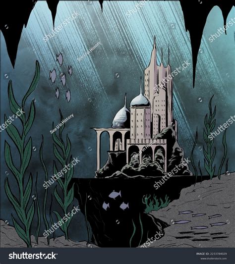 Underwater Palace Under Sea Greek Mythology Stock Illustration