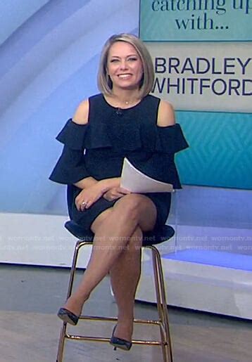 Wornontv Dylans Navy Ruffled Cold Shoulder Dress On Today Dylan