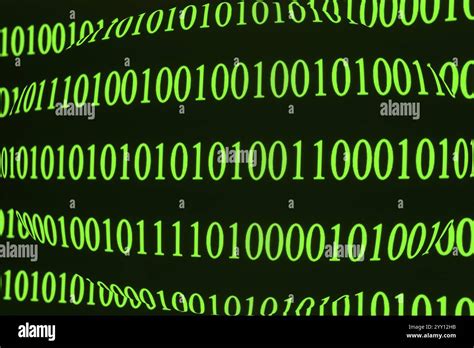 Curved Green Binary Code On A Black Background Slightly Distorted