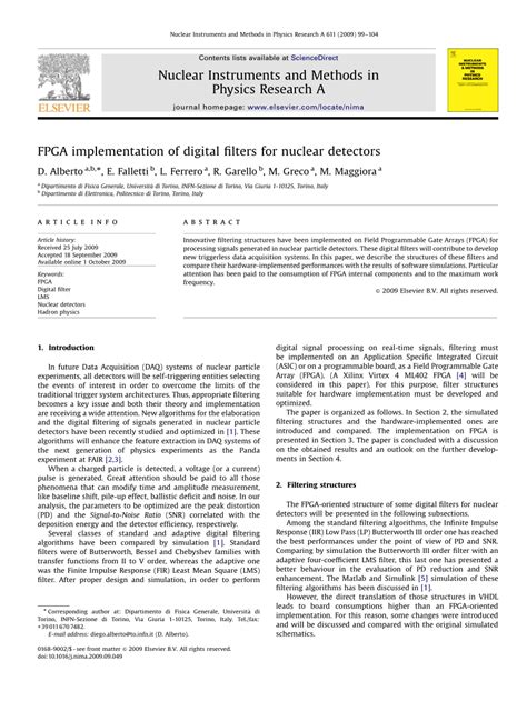 Pdf Fpga Implementation Of Digital Filters For Nuclear Detectors