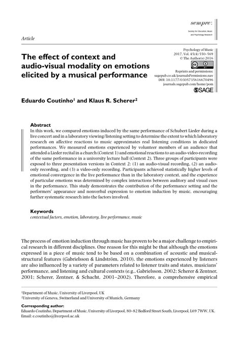 Pdf The Effect Of Context And Audio Visual Modality On Emotions Elicited By A Musical Performance