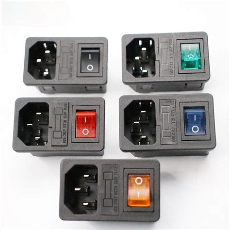 높은 모든 구리 10a 퓨즈 빨간색 로커 스위치 퓨즈 Iec320 C14 입구 전원 소켓 퓨즈 스위치 커넥터 플러그 커넥터 소켓 전기 장비 및 소모품