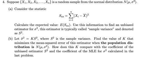 4 Suppose X1 X2 X3 Xn is a random sample from the normal distribution N μ σ 2 a