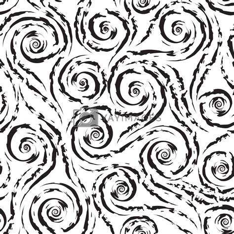 Black Flowing Lines And Spirals With Torn Edges Vector Seamless Pattern Isolated On White