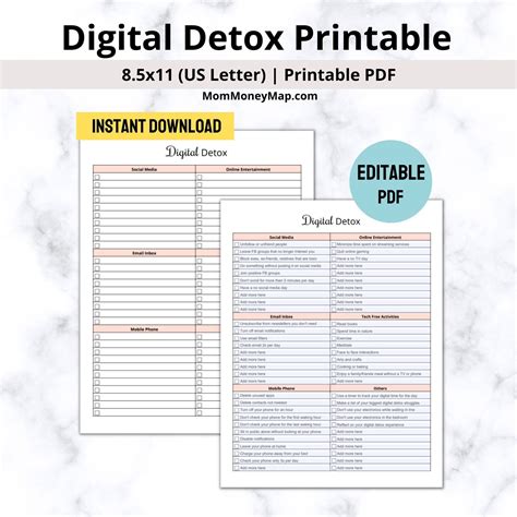 Digital Detox Checklist Printable Pdf Digital Detox Planner Digital
