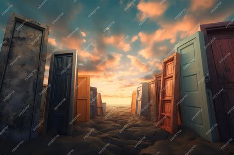 Premium Photo Surreal Doors Choices Future Way Generate Ai