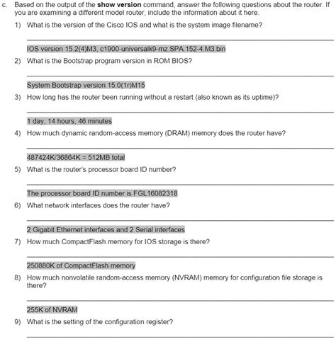 Solved Based On The Output Of The Show Version Command Answer The