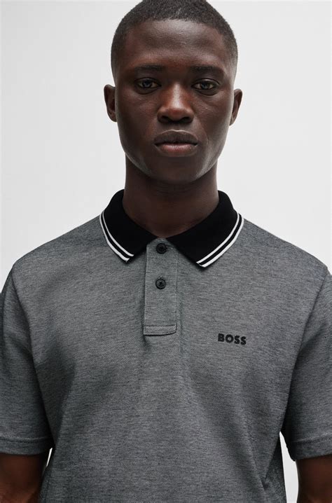 Boss Relaxed Fit Polo Shirt In Oxford Piqué Cotton Dark Grey