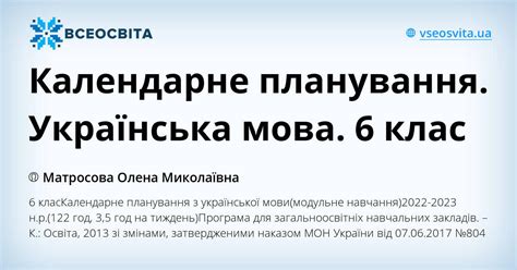 Календарне планування Українська мова 6 клас КТП Українська мова