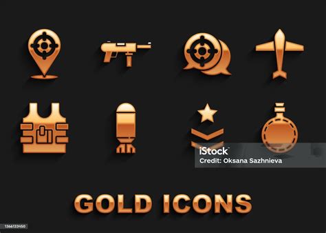 항공 폭탄 제트 전투기 매점 물병 군사 계급 방탄 조끼 대상 스포츠 기관단총 M3 아이콘을 설정합니다 벡터 검은색에 대한 스톡 벡터 아트 및 기타 이미지 Istock