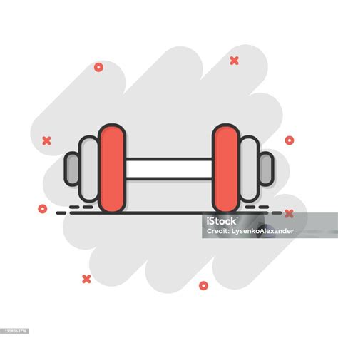 코믹 스타일의 벡터 만화 아령 피트니스 체육관 아이콘 바벨 컨셉 일러스트 일러스트 픽토그램 보디 빌딩 스포츠 비즈니스 스플래시 효과 개념 건강한 생활방식에 대한 스톡 벡터