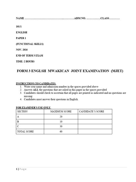 English Form 3 P1 Mod23042022001 Pdf Poetry
