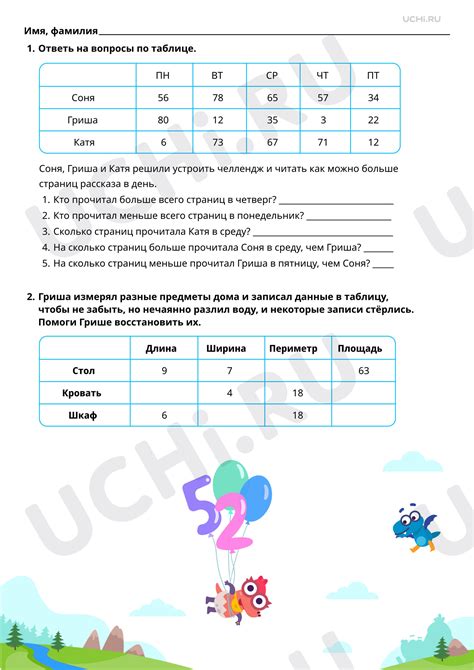 📒 Рабочий лист №3 по теме “Таблицы с данными о реальных процессах и явлениях Повышенный уровень