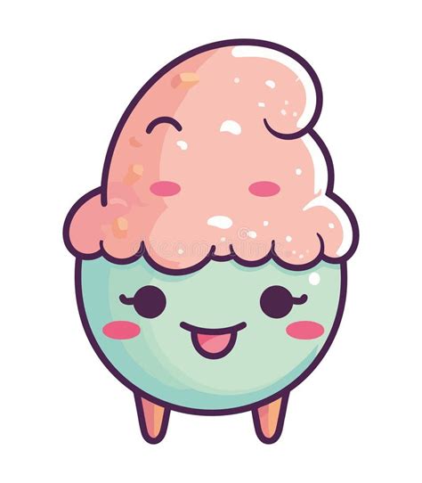 Sweet Cupcake Kawaii Style Character Stock Vector Illustration Of