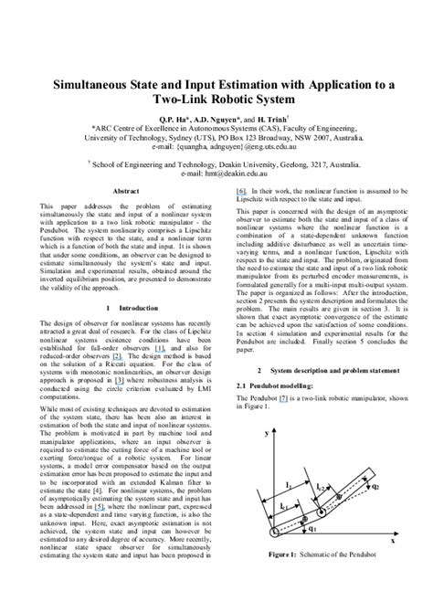 Pdf Simultaneous State And Input Estimation With Application To A Two