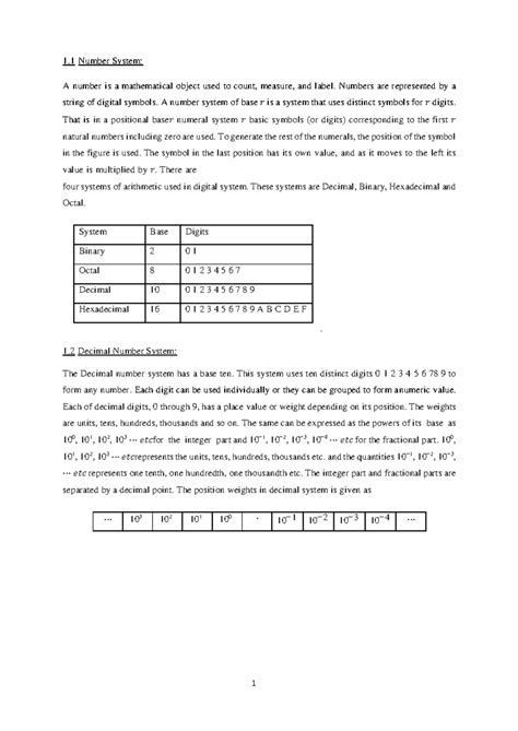 Ics 2205 Lec 1 F Digital Electronics Lesson 1 1 Number System A