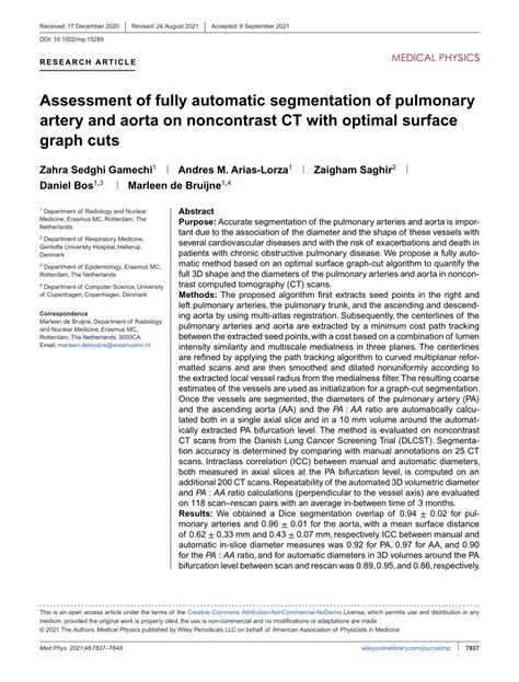 PDF Assessment Of Fully Automatic Segmentation Of Pulmonary Artery And Aorta On Noncontrast