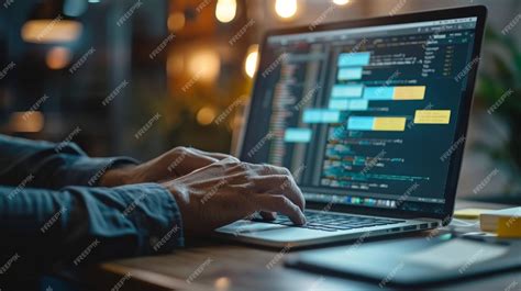 Developer Working On Agile Project Management With Kanban Board On Laptop Generative Ai