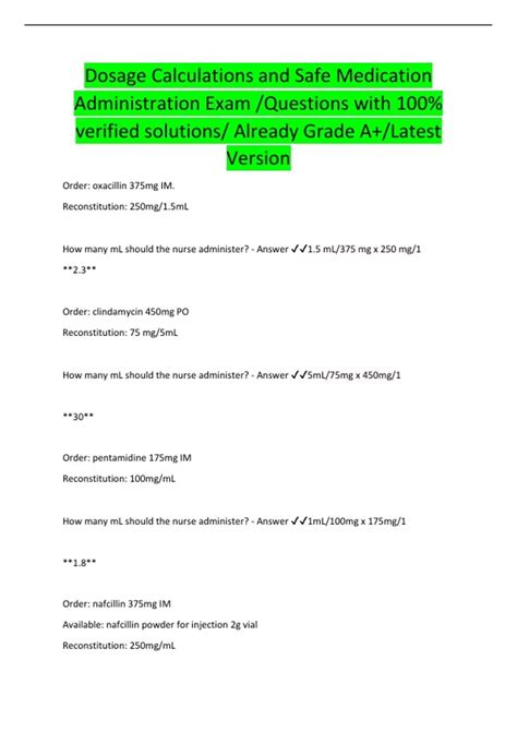 Dosage Calculations And Safe Medication Administration Exam Questions