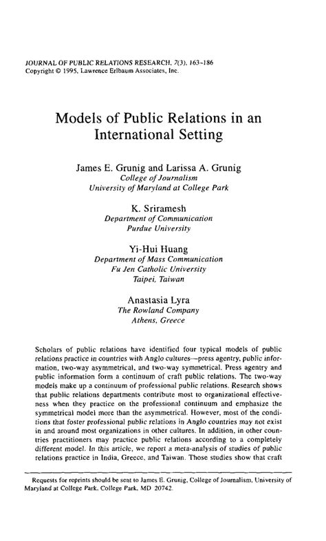 Pdf Models Of Public Relations In An International Setting