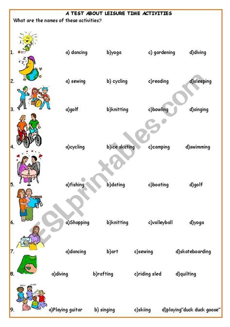 A Test About Leisure Time Activities Esl Worksheet By Derin
