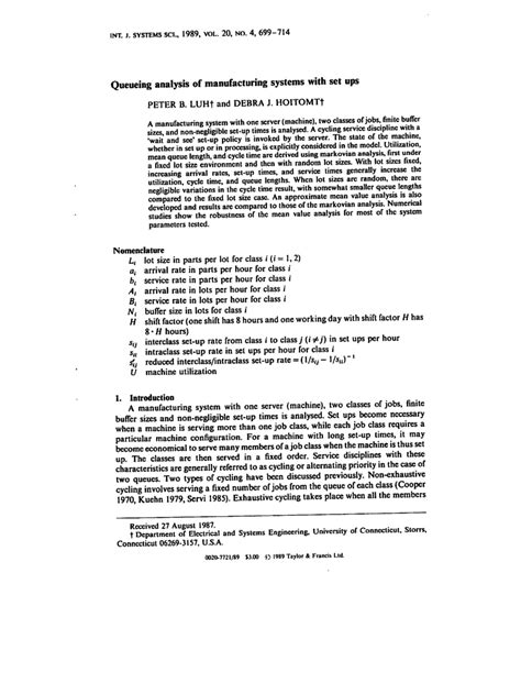 Pdf Queueing Analysis Of Manufacturing Systems With Setups