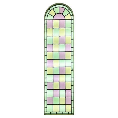 1910 Reclaimed Pastel Colored Stained Glass Rectangular Window At