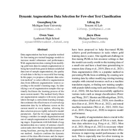 Dynamic Augmentation Data Selection For Few Shot Text Classification Acl Anthology