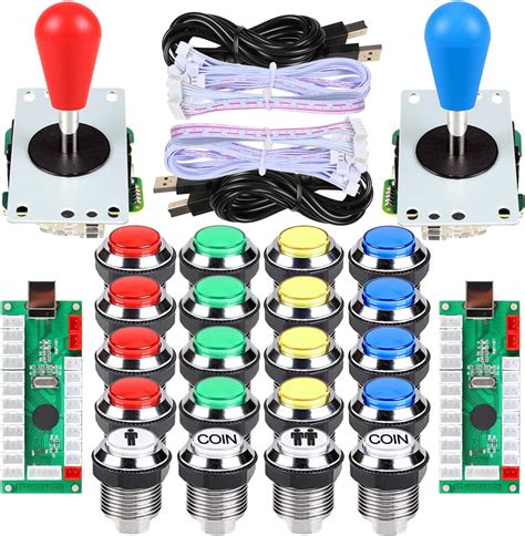 EG STARTS Player Ellipse Arcade Kit Oval Bat Joystick Handles LED Chrome Arcade Buttons For