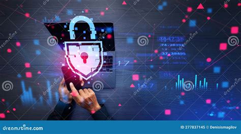 Man With Phone And Laptop Cybersecurity Interface Stock Image Image Of Business Technology
