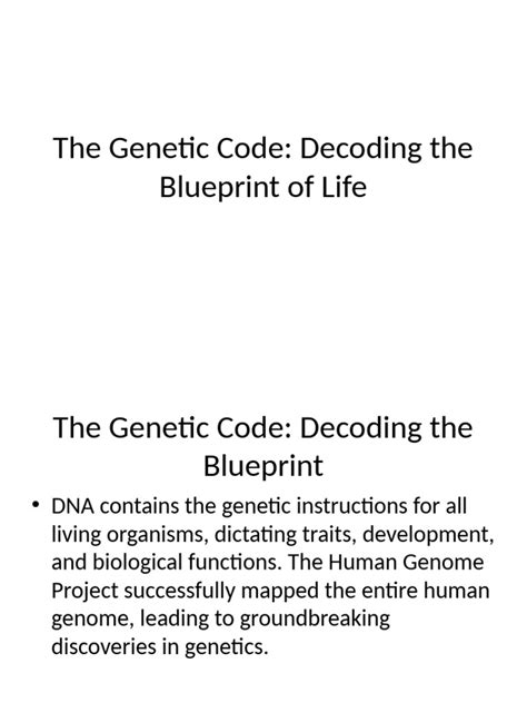 The Genetic Code Decoding The Blueprint Of Life Pdf
