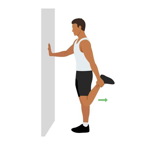 Man Doing Standing Quad Stretch Yoga Workout On The Wall Flat Vector