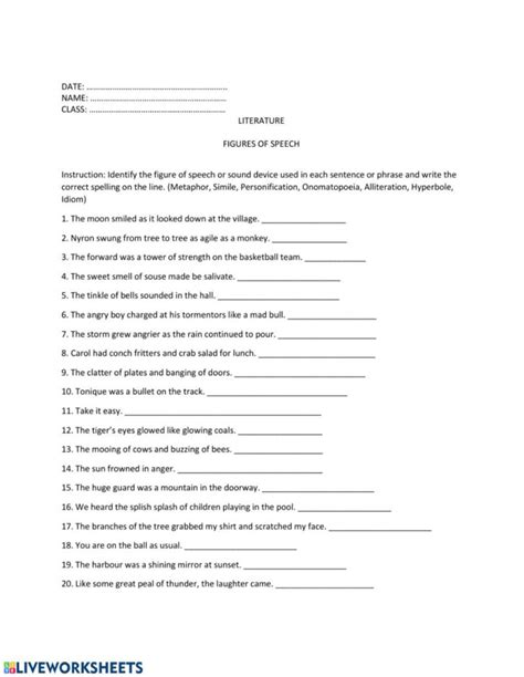 Examples Of Figurative Language Worksheet Language Worksheets