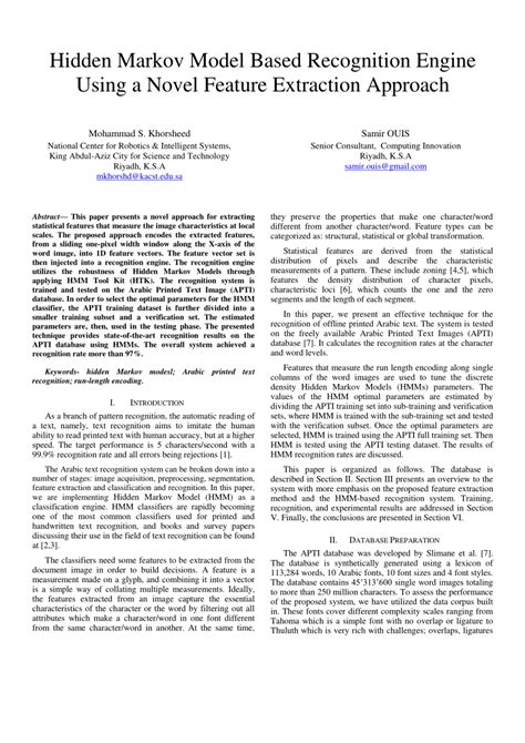 pdf hidden markov model based recognition engine using a novel feature extraction approach