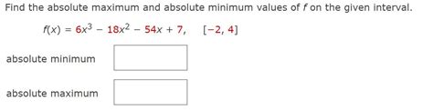 Solved Find The Absolute Maximum And Absolute Minimum Values Chegg