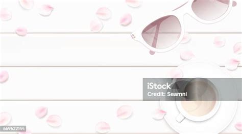 커피 컵과 파스텔 화이트 아침 배경 벡터 일러스트 레이 션 검은색에 대한 스톡 벡터 아트 및 기타 이미지 검은색 꽃잎