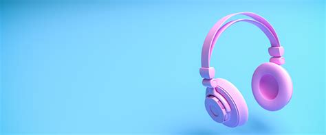 음악 컨셉 그림자가 있는 파란색 배경에 분홍색 헤드폰 복사 공간이 있는 웹 배너 크기 0명에 대한 스톡 사진 및 기타 이미지 0명 3차원 형태 개념 Istock