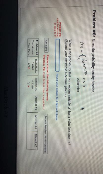 Solved Problem 8 Given The Probability Density Function Chegg Com