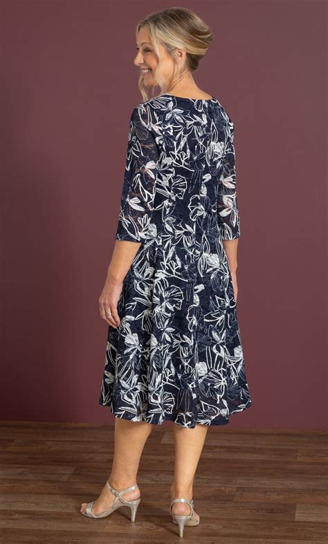 Anna Rose Panelled Printed Shimmer Lace Dress In Blue Klass