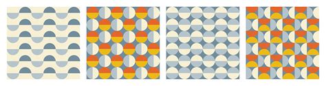 트렌디한 복고풍 세트는 다채로운 반원과 원이 있는 기하학적 매끄러운 패턴을 설정합니다 반원에 대한 스톡 벡터 아트 및 기타 이미지 반원 예술 가리기 Istock