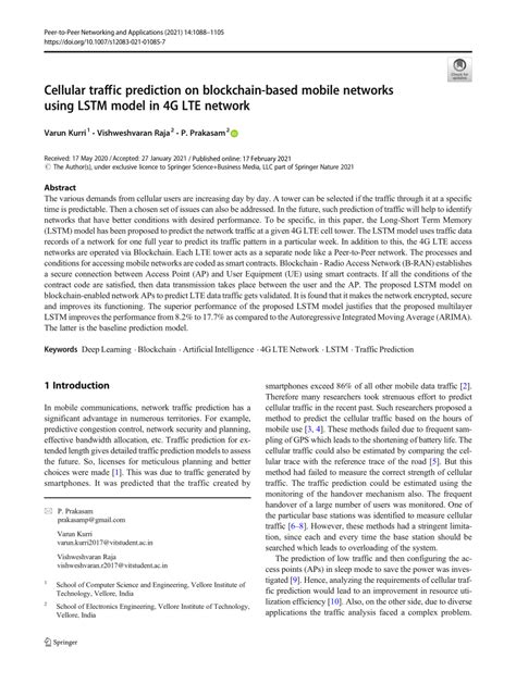Pdf Cellular Traffic Prediction On Blockchain Based Mobile Networks Using Lstm Model In 4g Lte