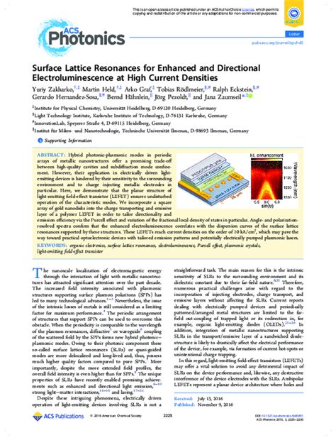 Pdf Surface Lattice Resonances For Enhanced And Directional Electroluminescence At High