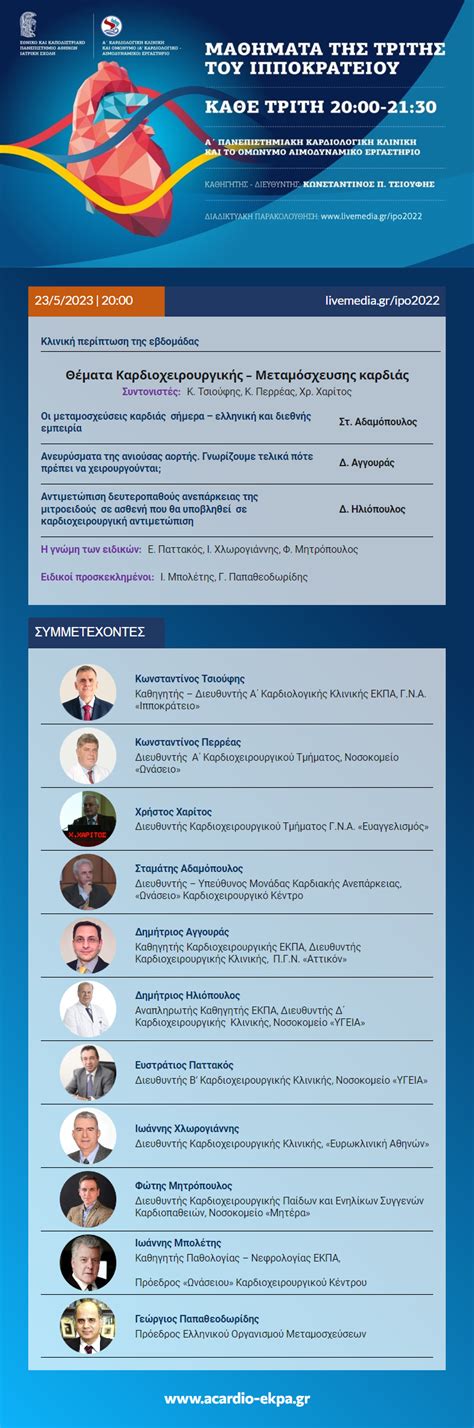 Μάθημα Τρίτης Θέματα Καρδιοχειρουργικής μεταμόσχευσης καρδιάς Α Πανεπιστημιακή