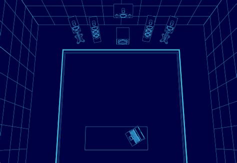 책상과 노트북이 있는 파란색 방입니다 방은 텅 비어 있었고 가구나 사람은 보이지 않았다 노트북은 책상 위에 놓여 있고 켜져 있는 것 같습니다 가구에 대한 스톡 벡터 아트 및