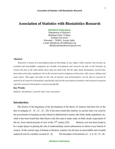 Pdf Association Of Statistics With Biostatistics Research