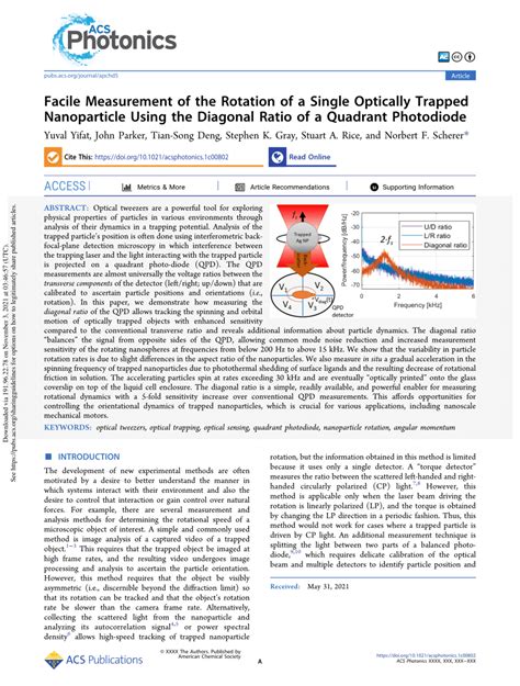 Pdf Facile Measurement Of The Rotation Of A Single Optically Trapped Nanoparticle Using The