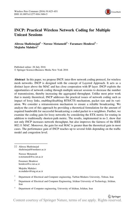 Incp Practical Wireless Network Coding For Multiple Unicast Sessions