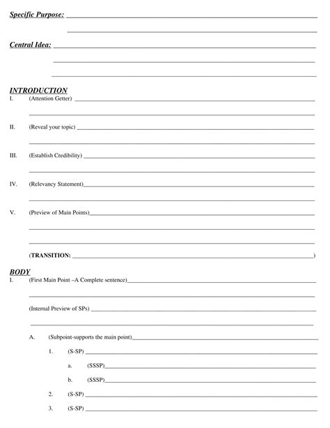 Free Printable Informative Speech Outline Templates Pdf Word Example