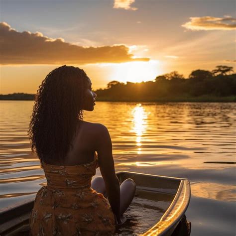 Premium Ai Image Side View Of Young American African Girl On The Water Observing The Sunset