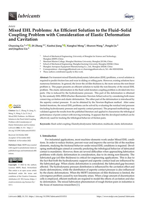 Pdf Mixed Ehl Problems An Efficient Solution To The Fluidsolid